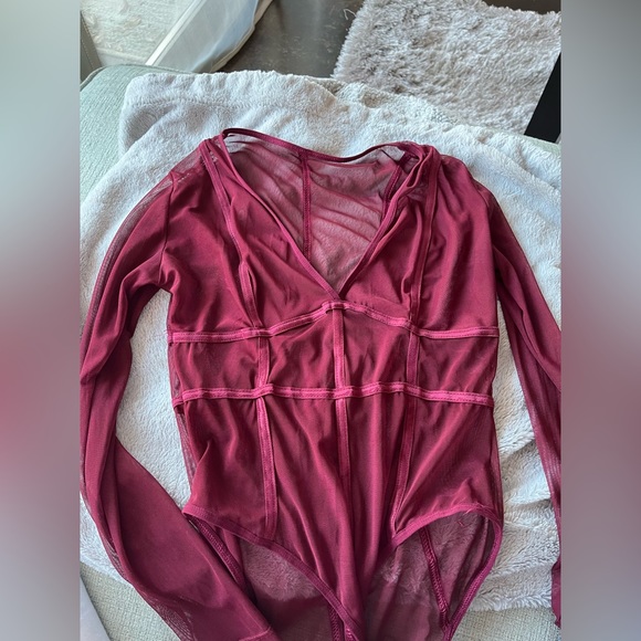 Tops | Forever 21 Mesh Corset Maroon Bodysuit Medium | Poshmark